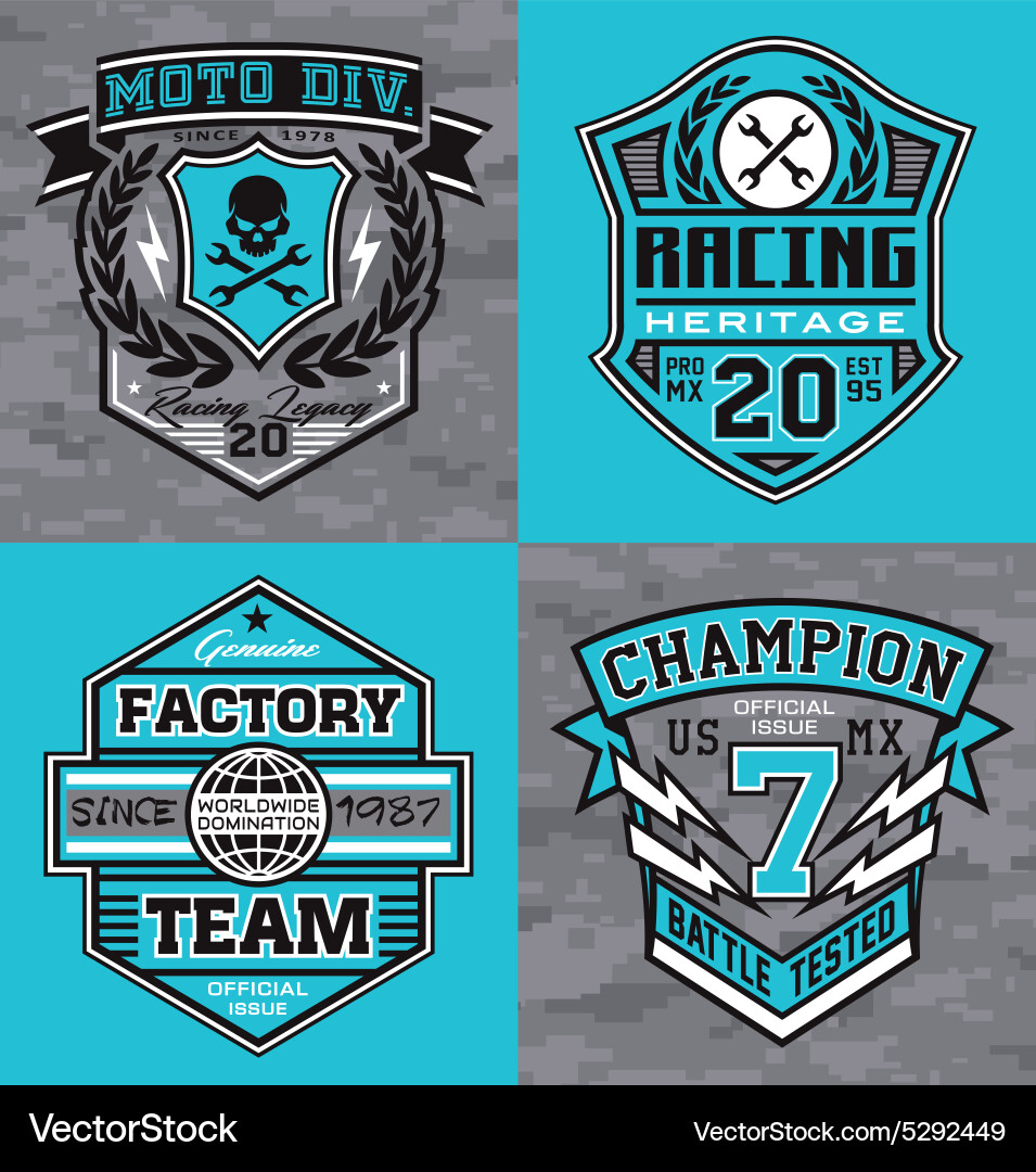 Motorsport racing shield emblem set Royalty Free Vector