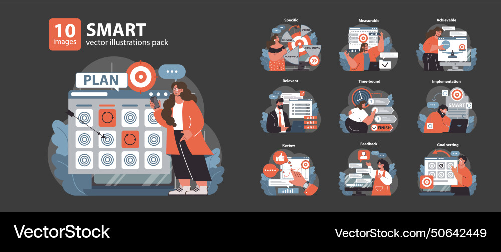 Smart objectives set flat Royalty Free Vector Image