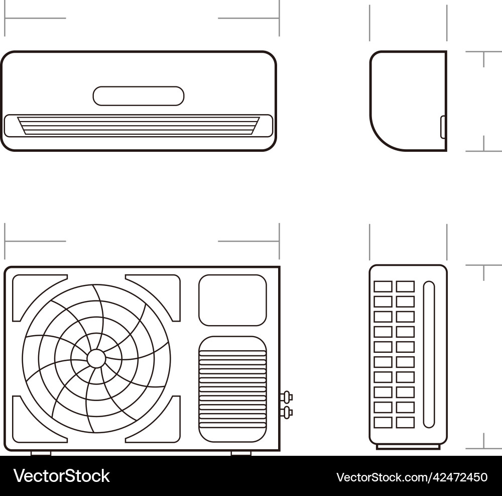 Air conditioner dimension drawing Royalty Free Vector Image