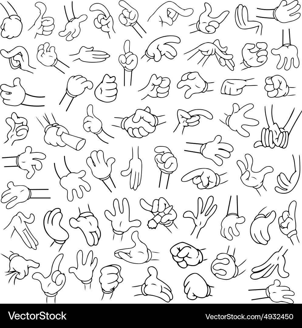 Cartoon hands pack lineart 2 Royalty Free Vector Image