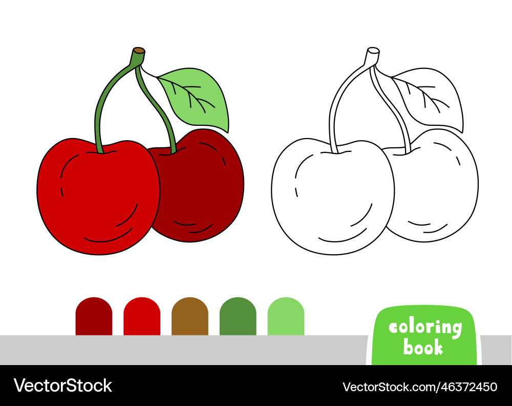 Coloring book for kids cherry page Royalty Free Vector Image