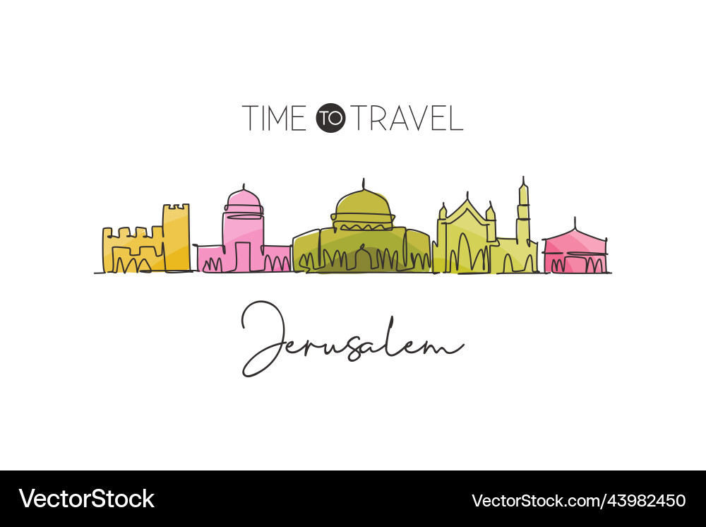 Single continuous line drawing of jerusalem Vector Image