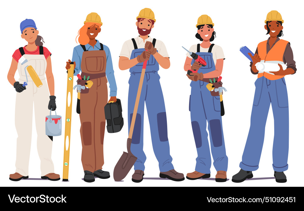 Construction workers team male and female Vector Image