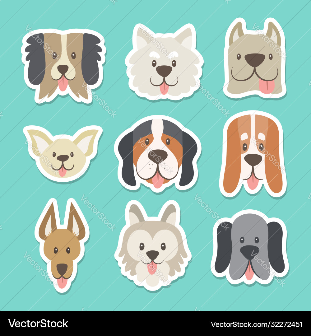 Dog head sticker collection Royalty Free Vector Image