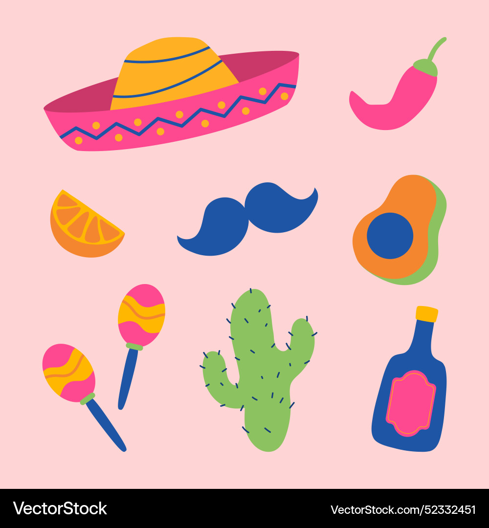 Flat design elements collection for cinco de mayo Vector Image