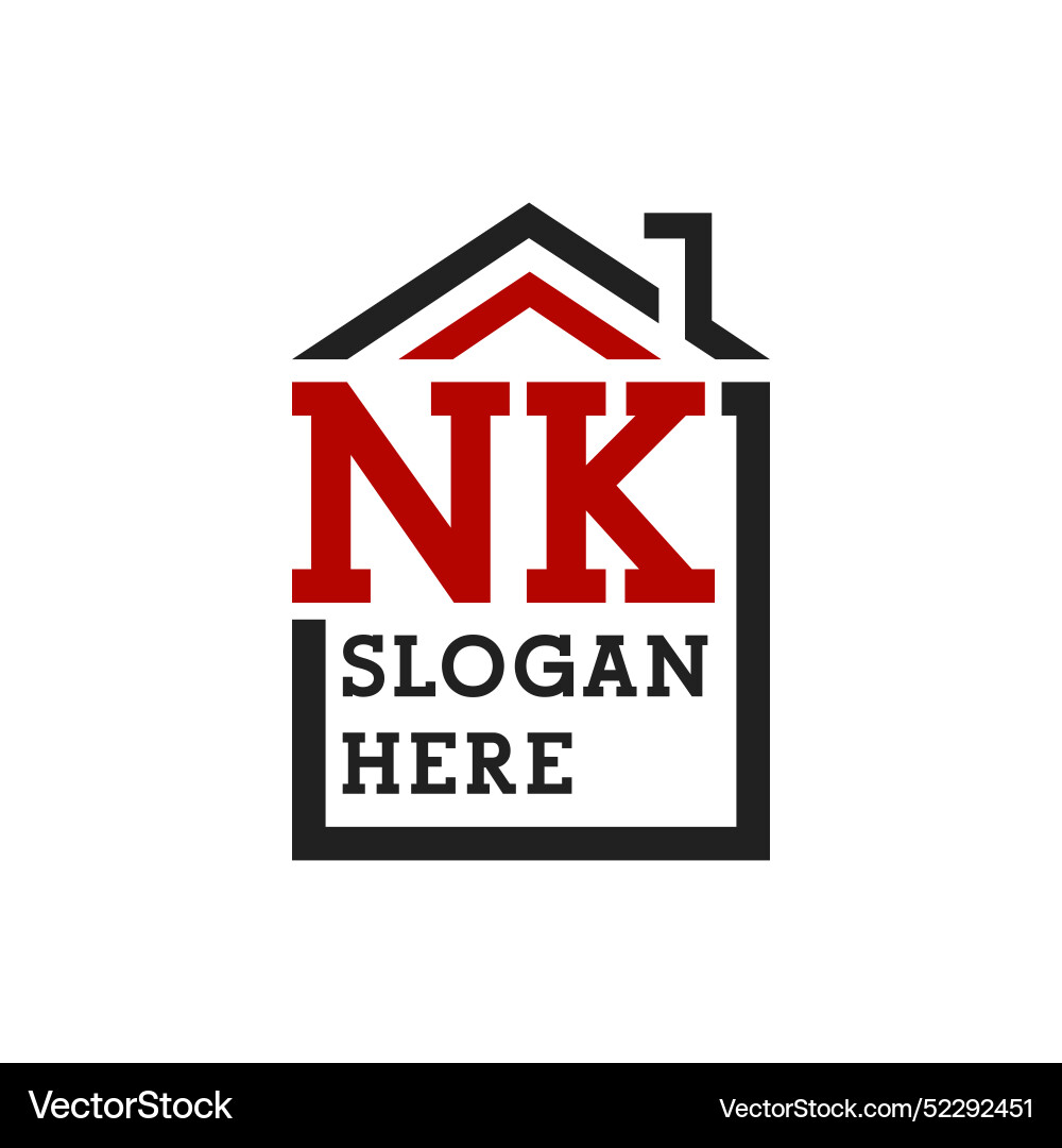 Initial nk house logo for roofing letter real Vector Image