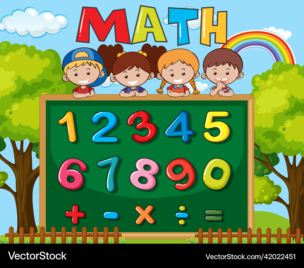 Number 0 to 9 with math symbols Royalty Free Vector Image