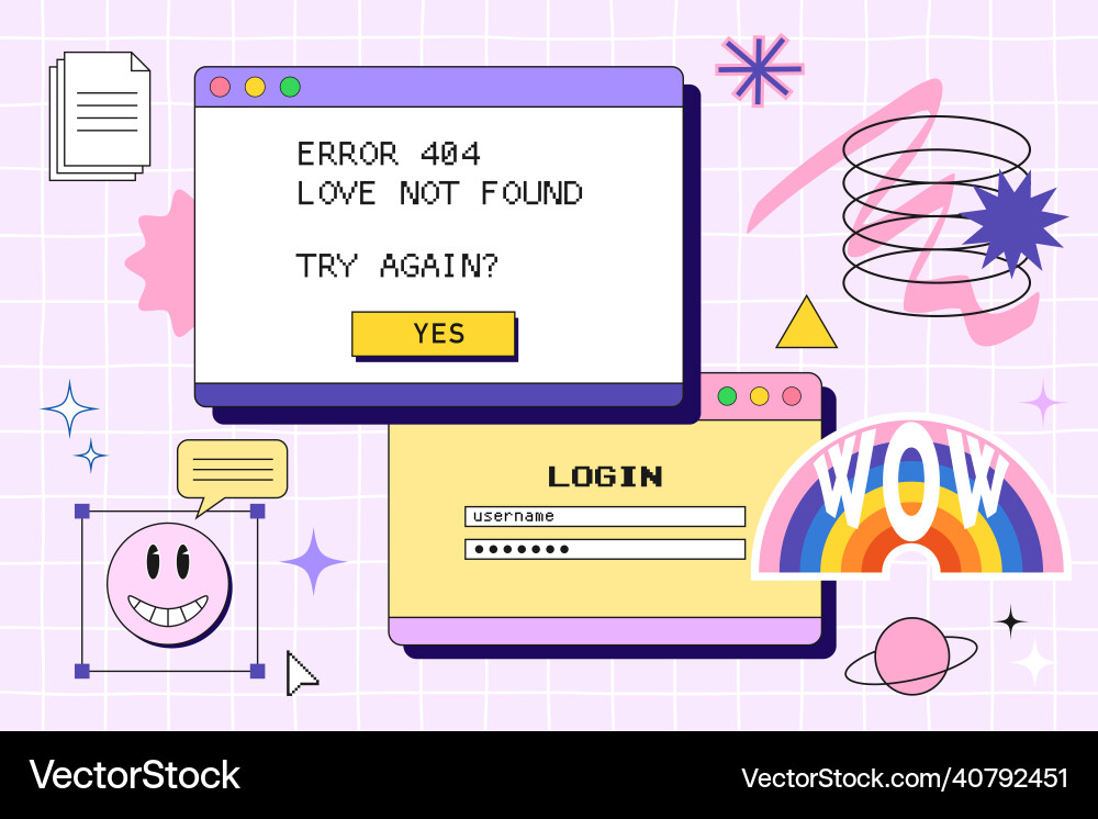 Retro browser computer window in 90s vaporwave Vector Image