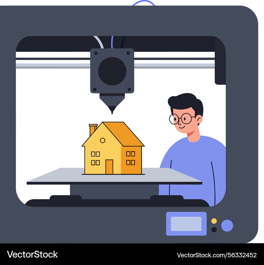 3D Printer Building House Model Royalty Free Vector Image