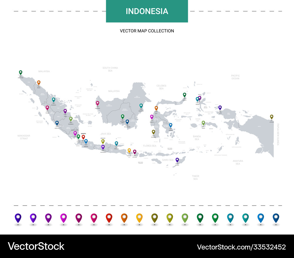 Indonesia map with location pointer marks Vector Image
