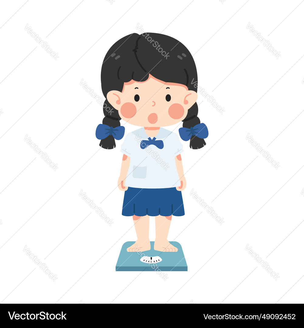 Kid student girl use weight scale Royalty Free Vector Image