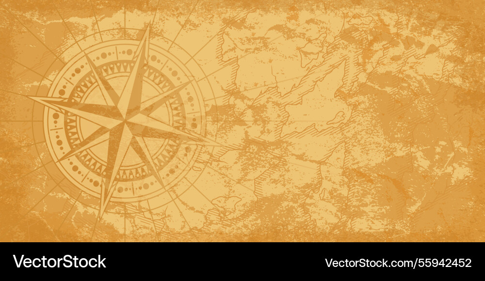 Ornate compass design on an aged map background Vector Image
