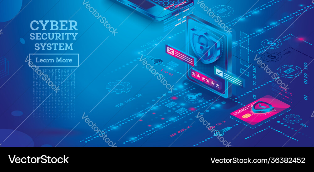 Outline cyber security concept with tablet Vector Image