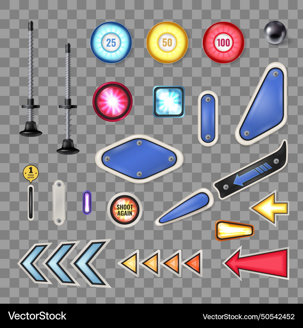 Pinball realistic set transparent Royalty Free Vector Image