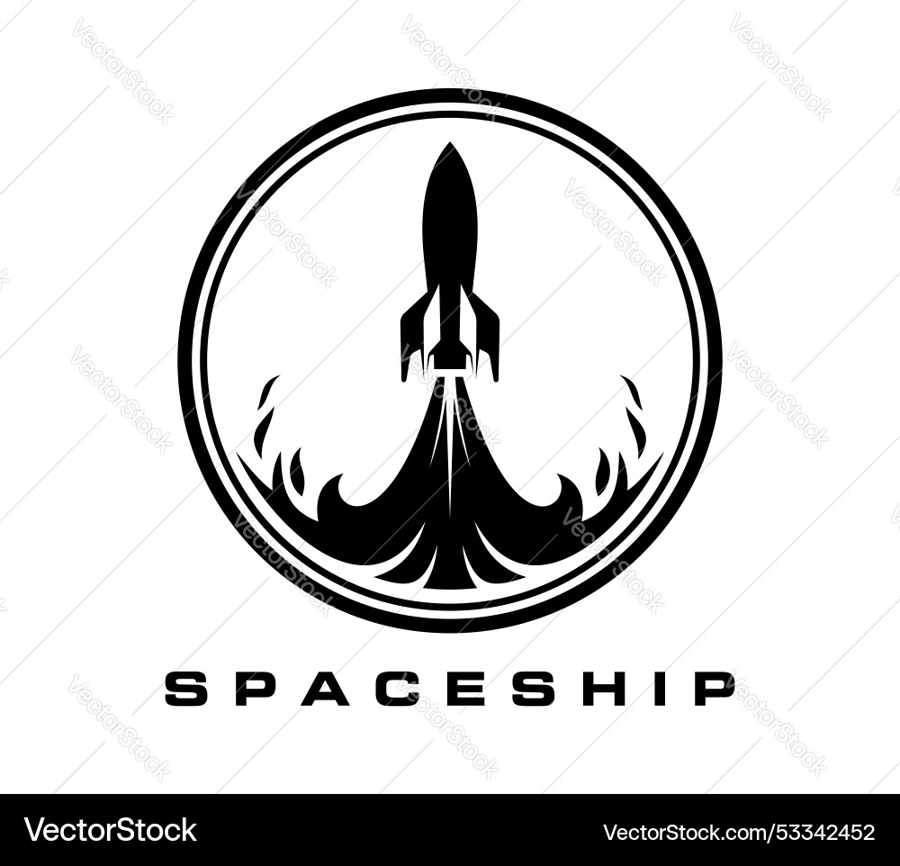 Spaceship icon space rocket start launch badge Vector Image