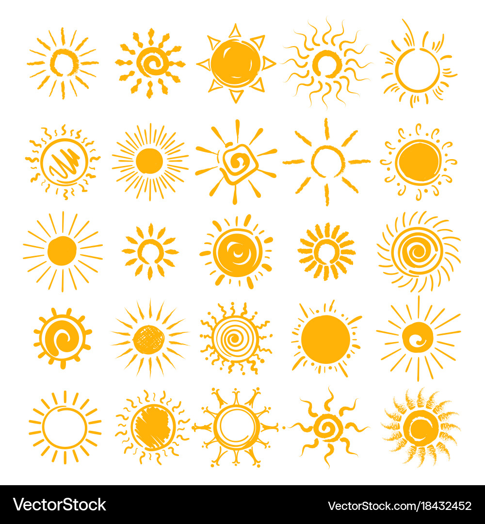 Sun doodle icons set Royalty Free Vector Image