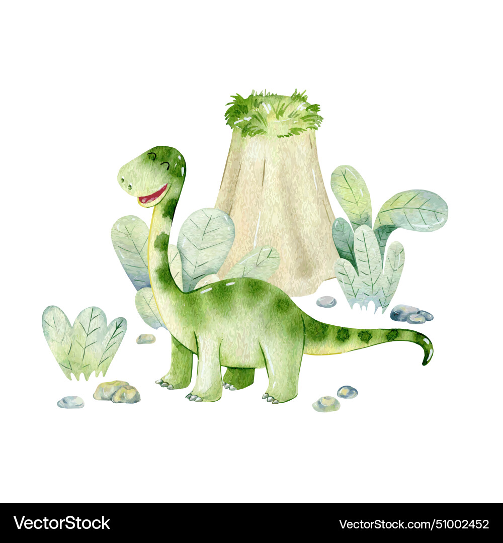 Watercolor cute dinosaur Royalty Free Vector Image
