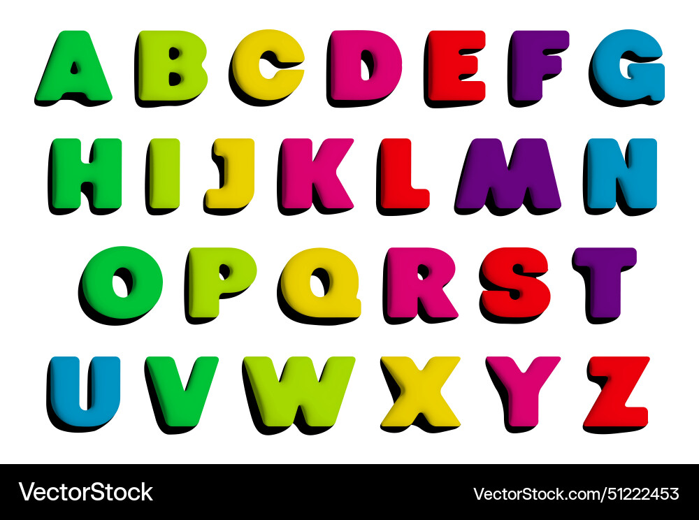 3d colorful alphabet playful learning font bold Vector Image