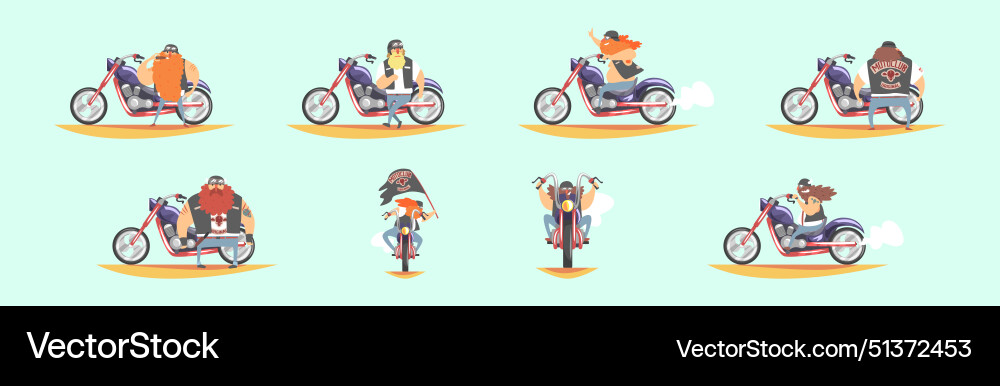 Bearded man biker on heavy chopper with leather Vector Image