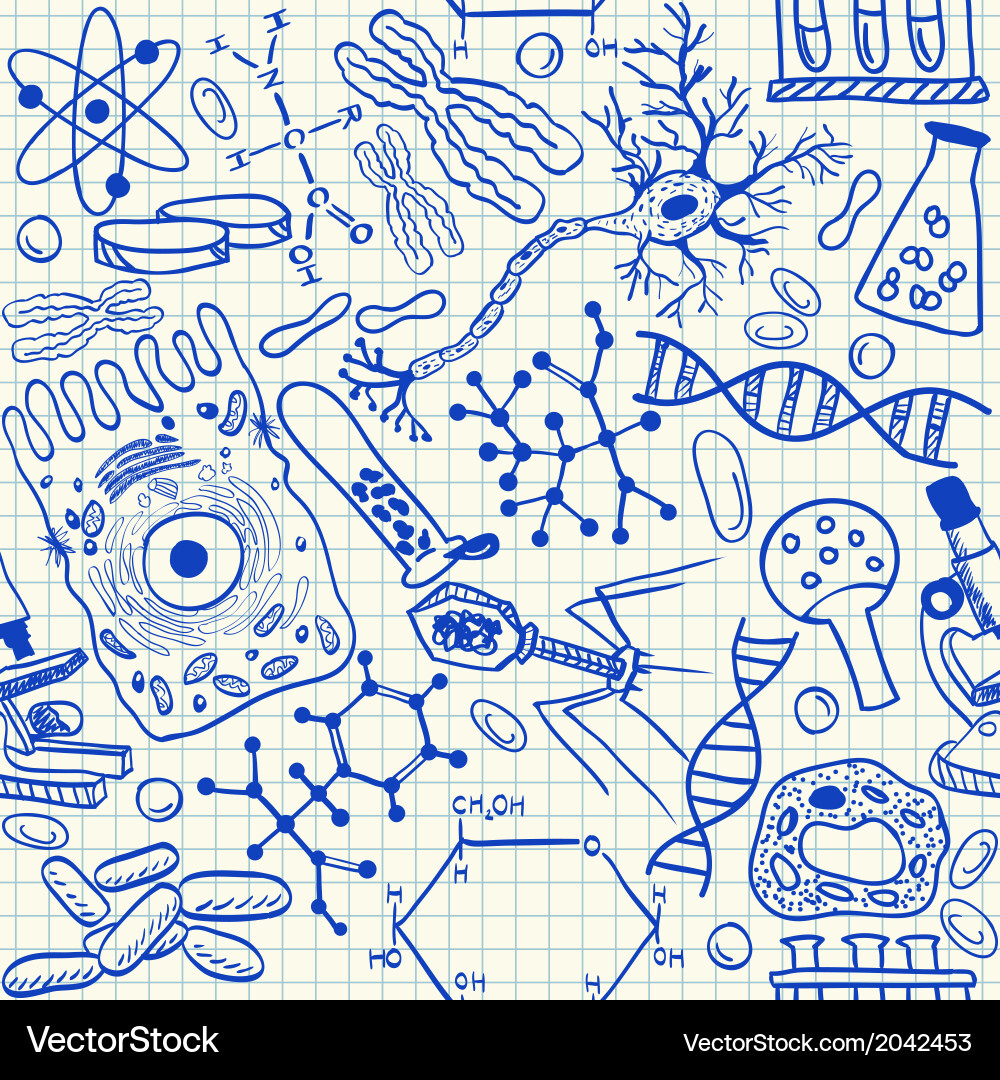 Biology doodles on school squared paper Royalty Free Vector