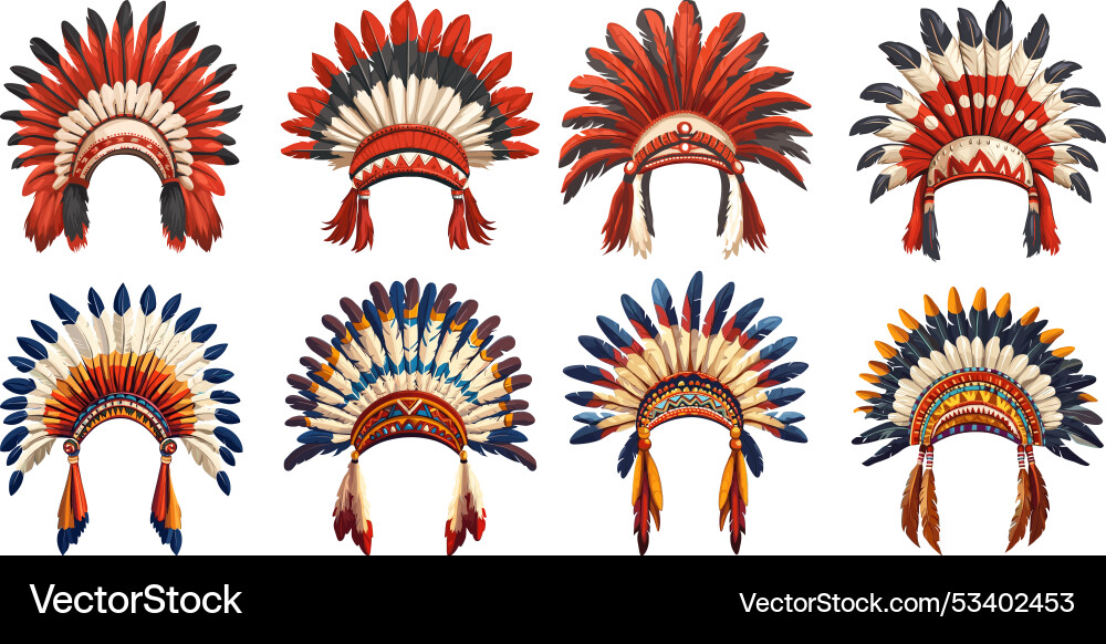 Indian headdresses native american feather tribal Vector Image