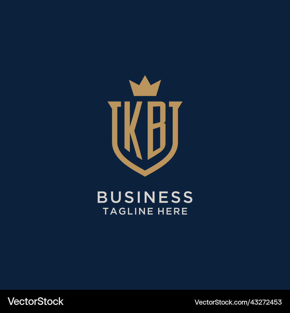 Kb initial shield crown logo Royalty Free Vector Image