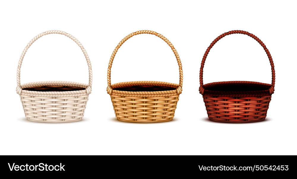 Wicker baskets realistic set Royalty Free Vector Image