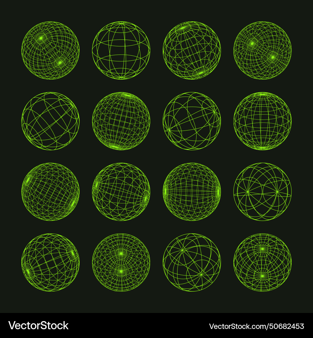 Wireframe shapes lined sphere perspective mesh Vector Image