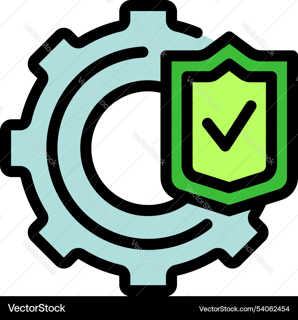 Green shield protecting a gear ensuring system Vector Image