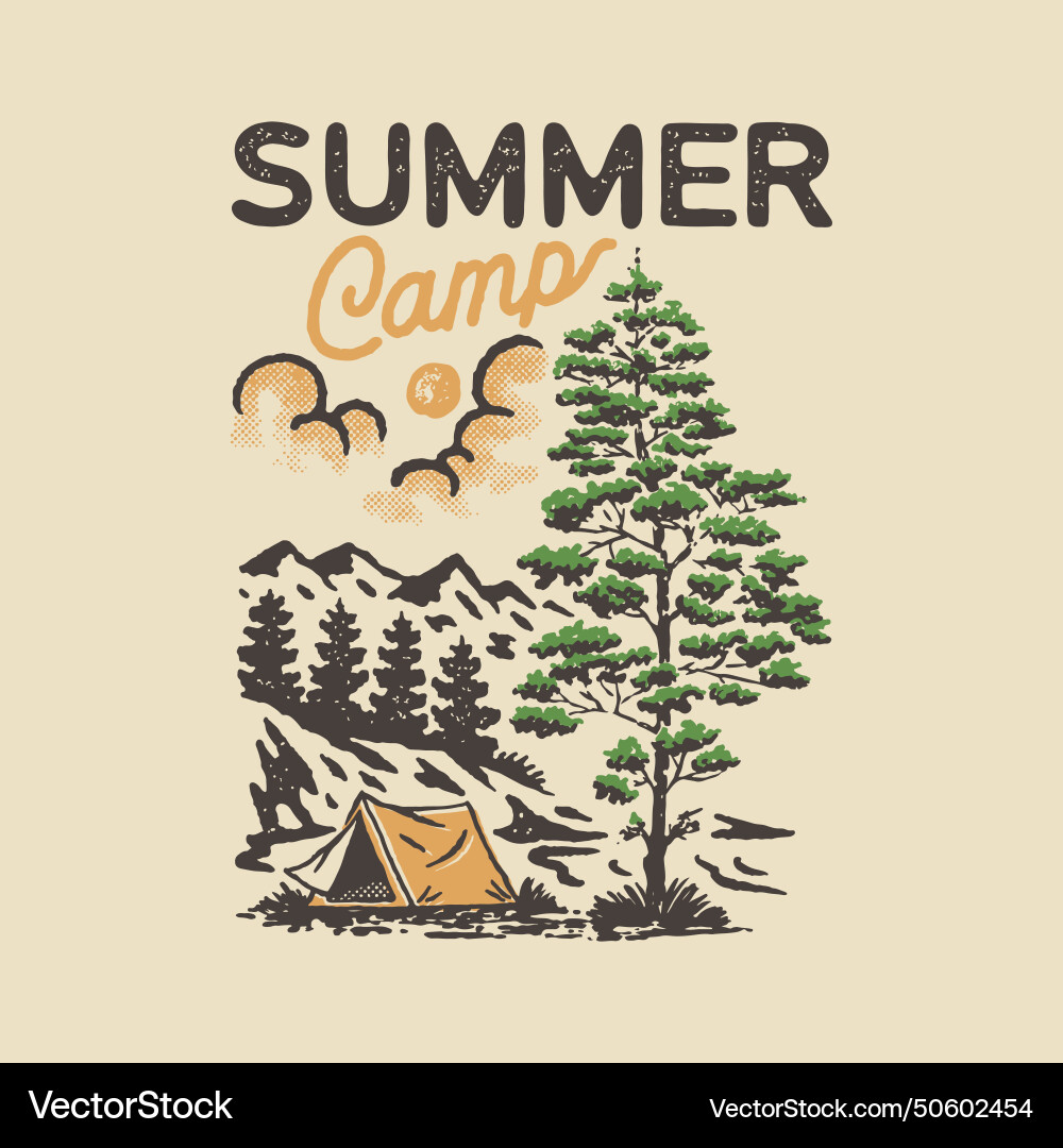 Summer camp mountain forest Royalty Free Vector Image