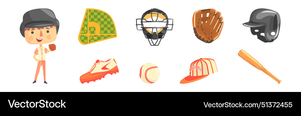 Baseball sport game object and accessories Vector Image