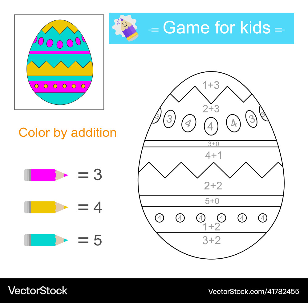 Color by addition math activity for kids Vector Image
