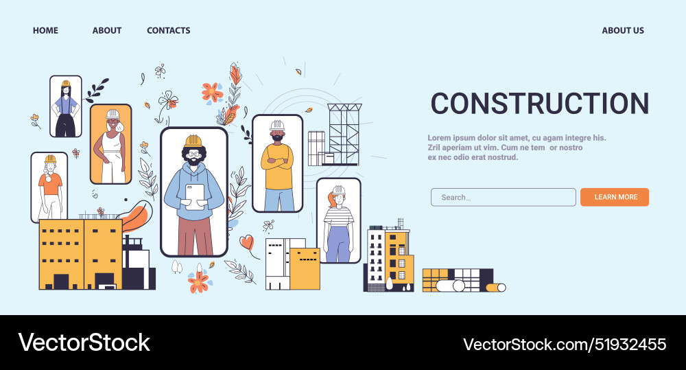 Construction industry professionals and buildings Vector Image