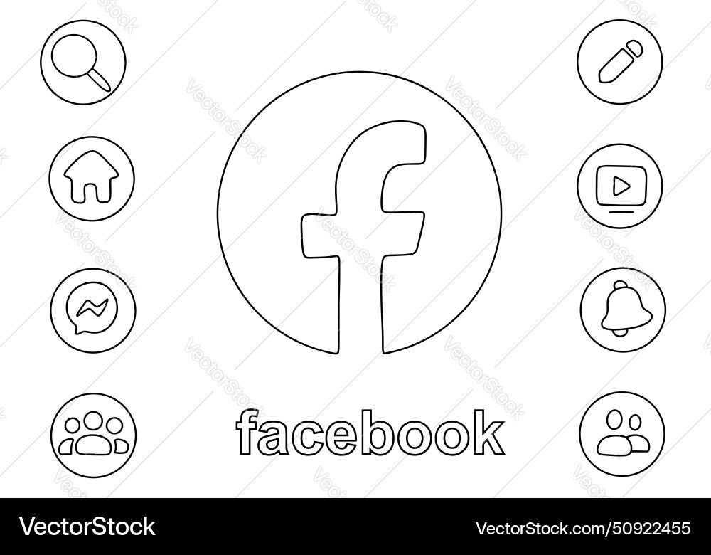 Facebook social networks one line Royalty Free Vector Image