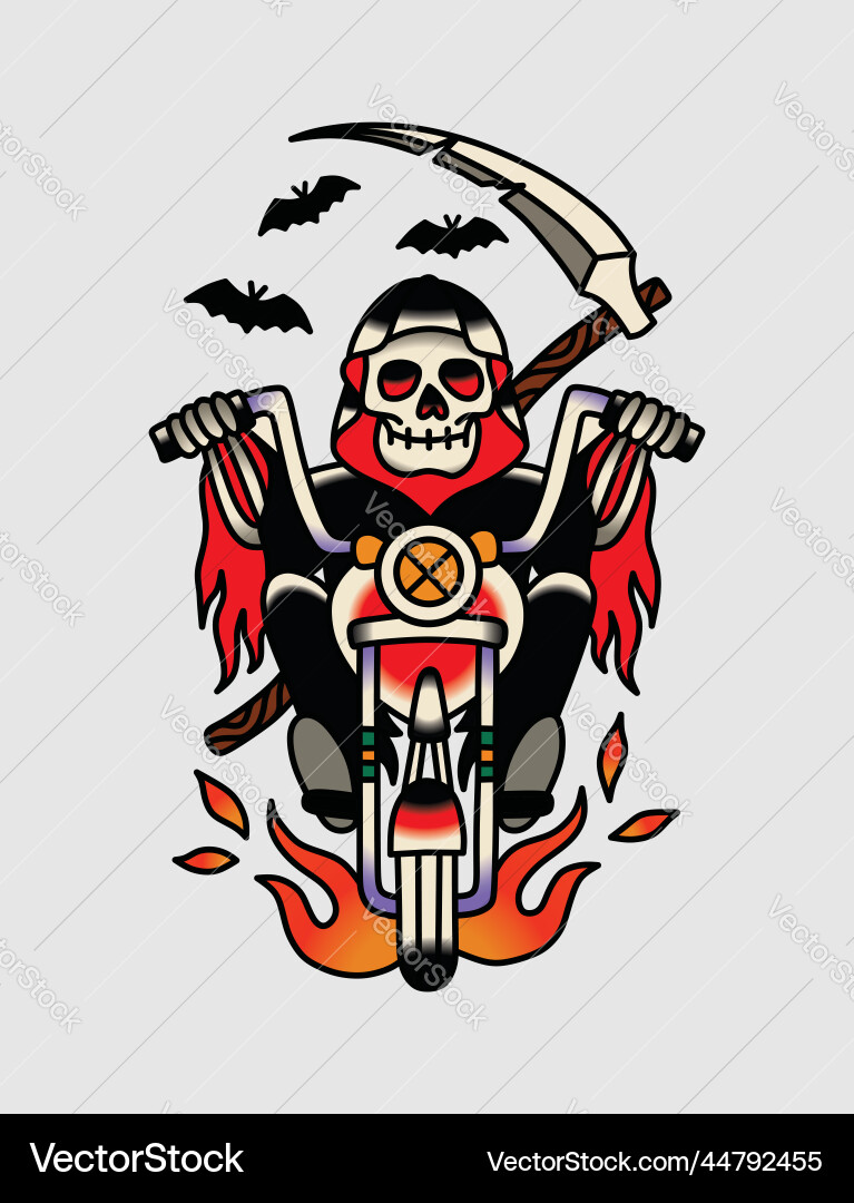 Grim reaper with scythe riding motorcycle Vector Image