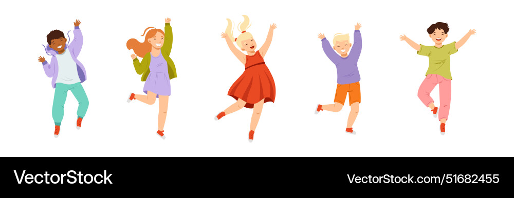 Jumping kids feeling happiness and excitement Vector Image