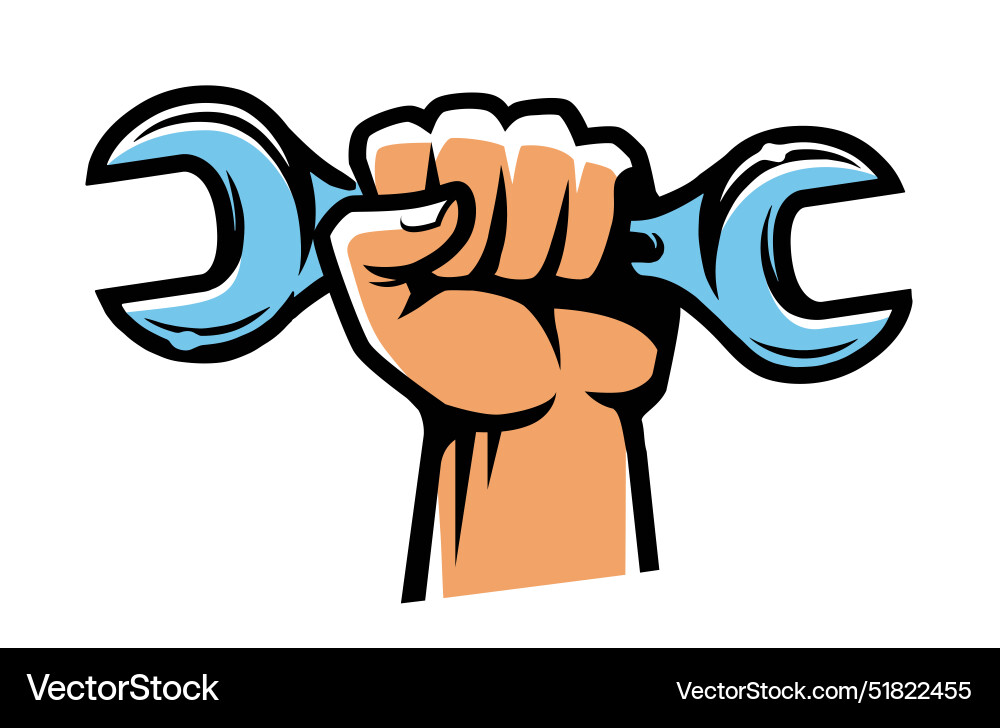 Tool spanner in fist working hand with wrench Vector Image