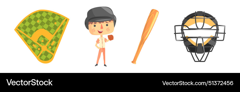 Baseball sport game object and accessories Vector Image