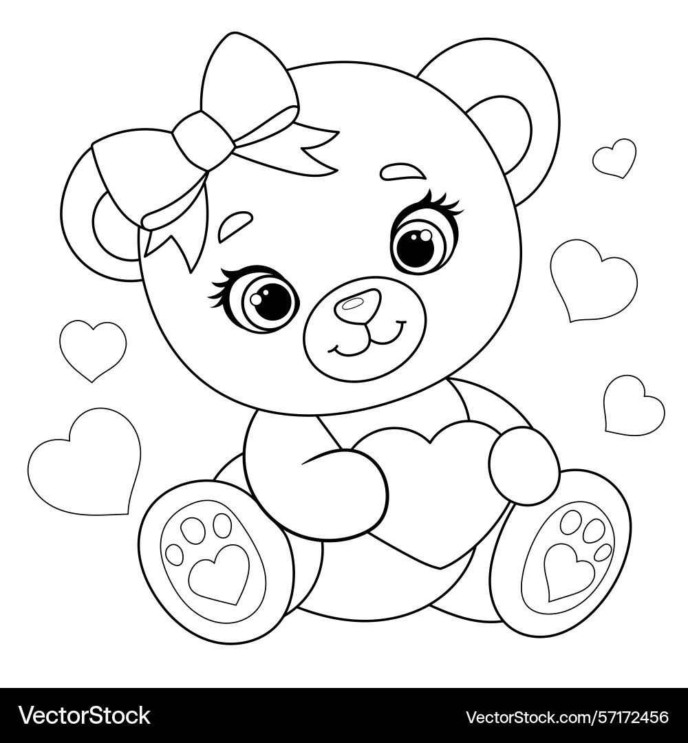 Cute Teddy Bear Coloring Page Royalty Free Vector Image