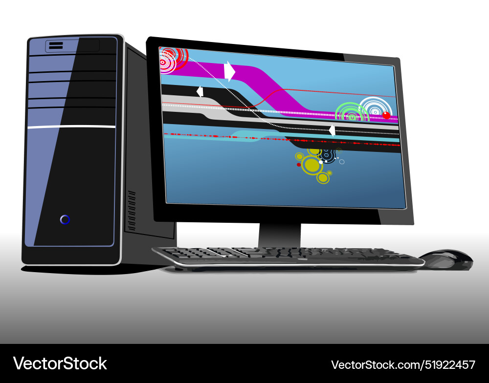 3d color hand drawn of desktop pc or server Vector Image
