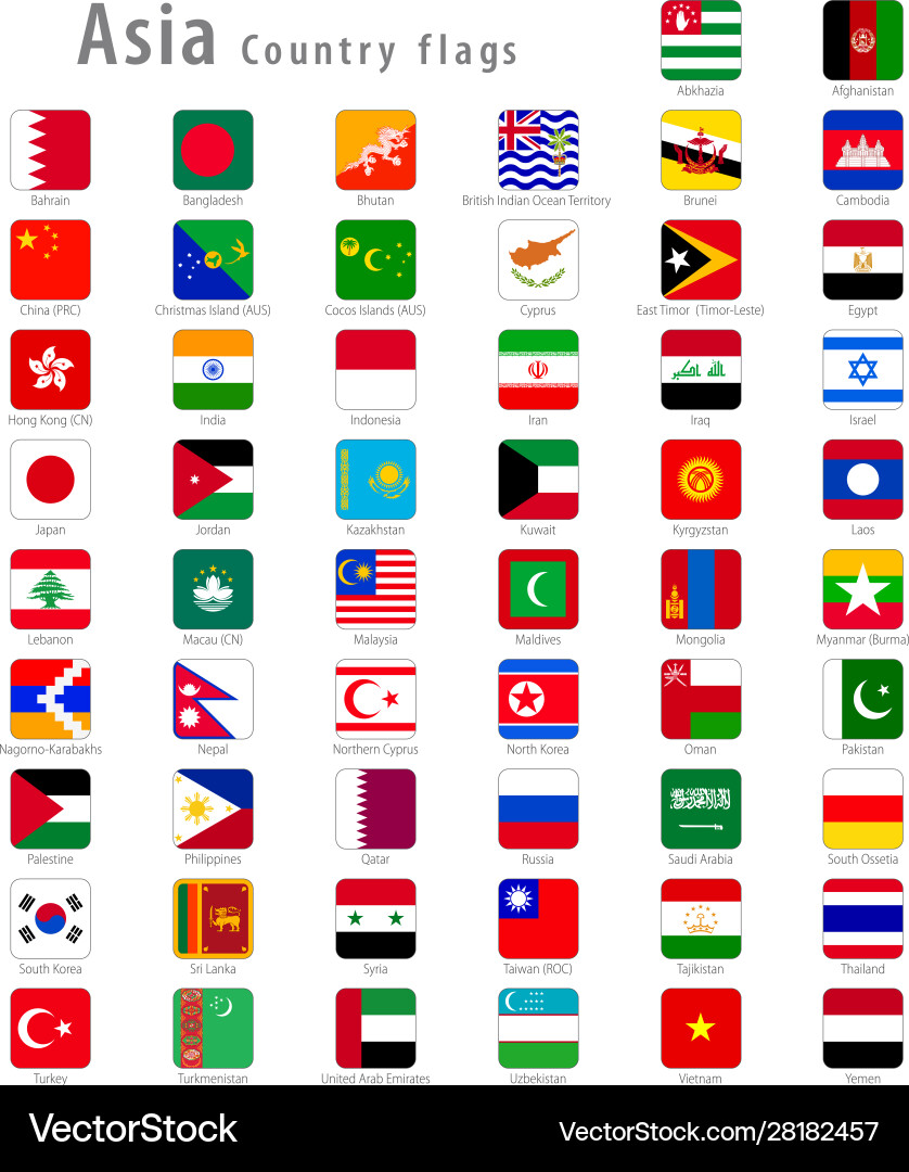 Asian National Flags Royalty Free Vector Image