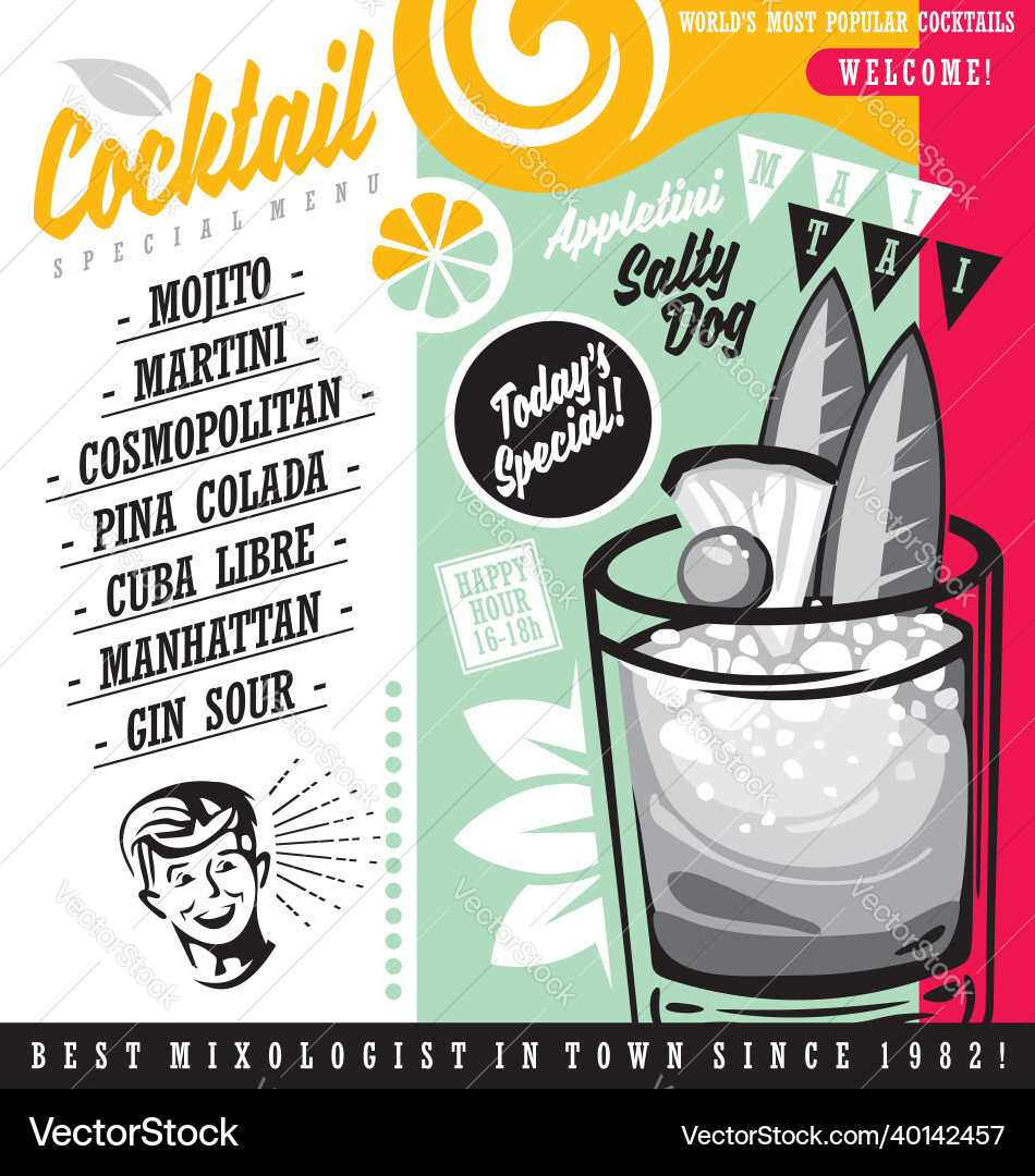 Cocktail list menu Royalty Free Vector Image - VectorStock