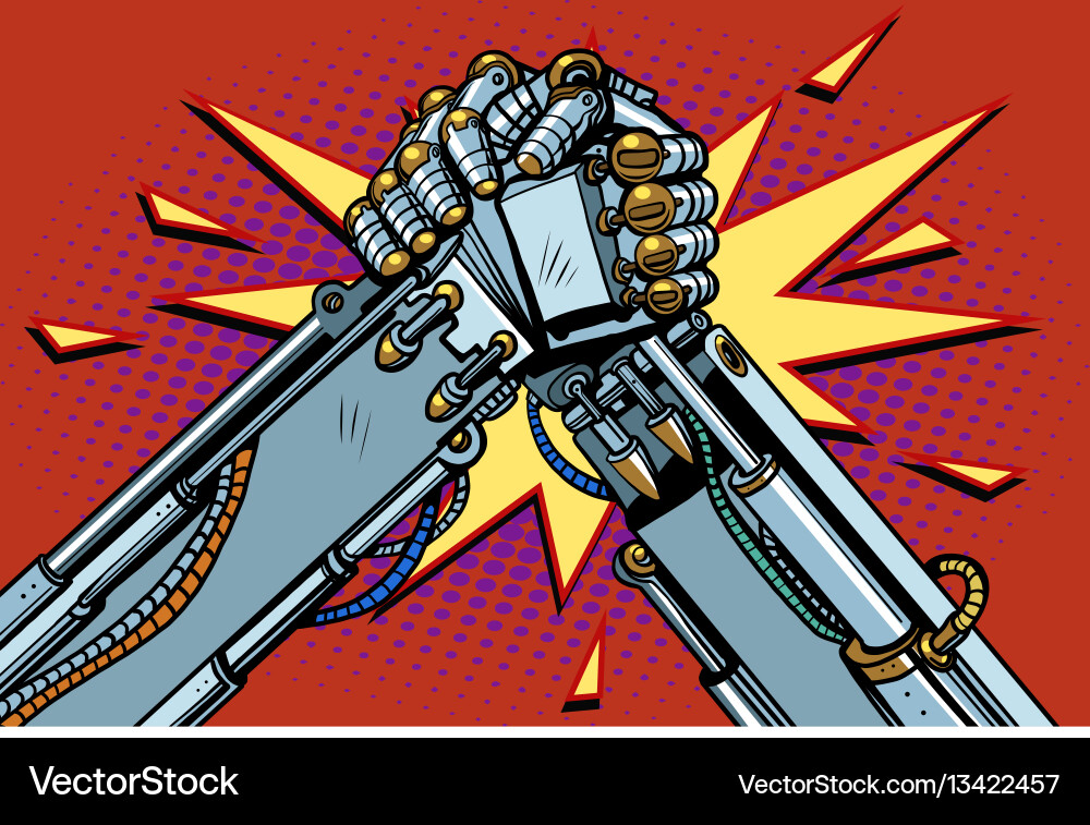 Fighting robots arm wrestling fight confrontation Vector Image