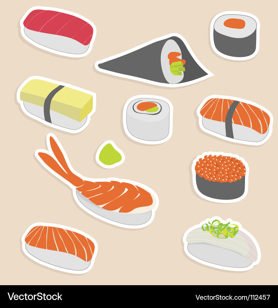 Sushi Sticker Set Royalty Free Vector Image - VectorStock