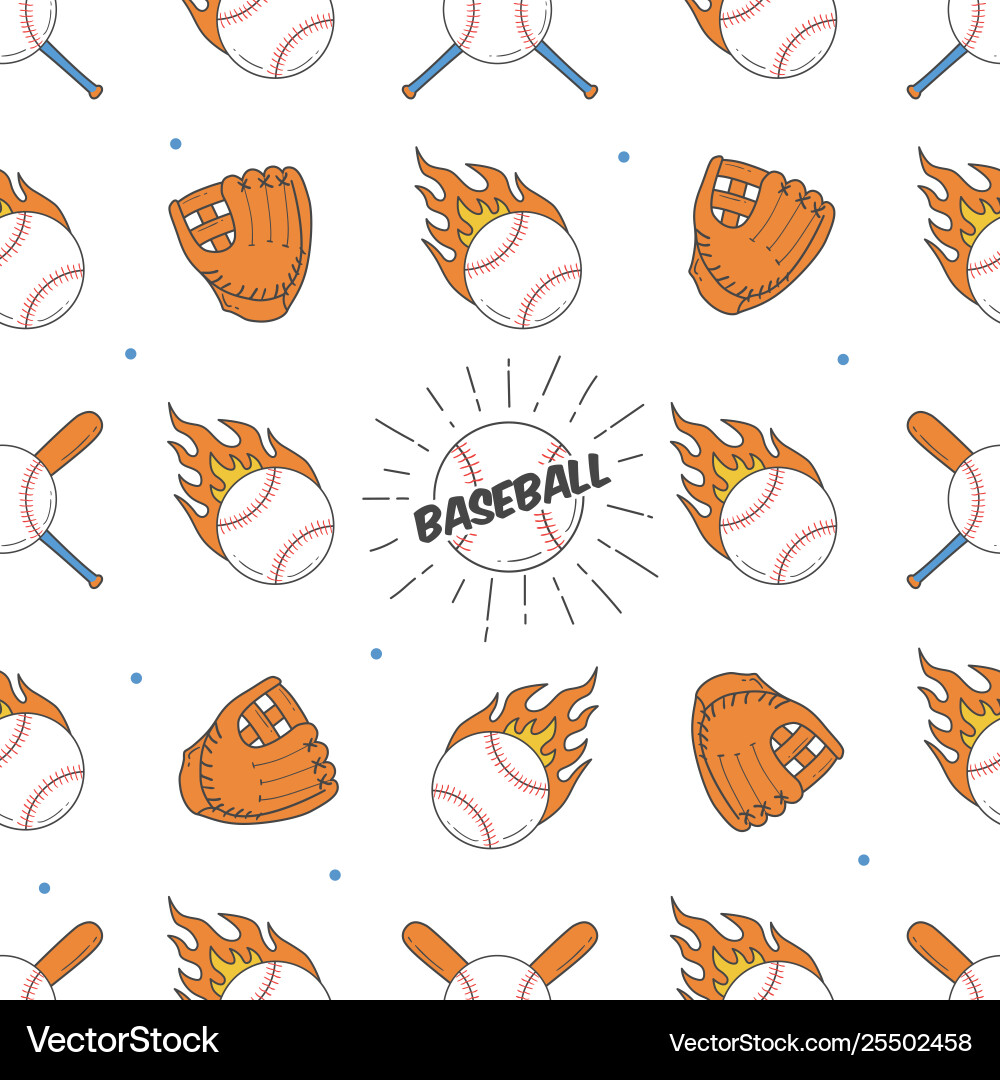 Baseball seamless pattern bat ball and gloves Vector Image