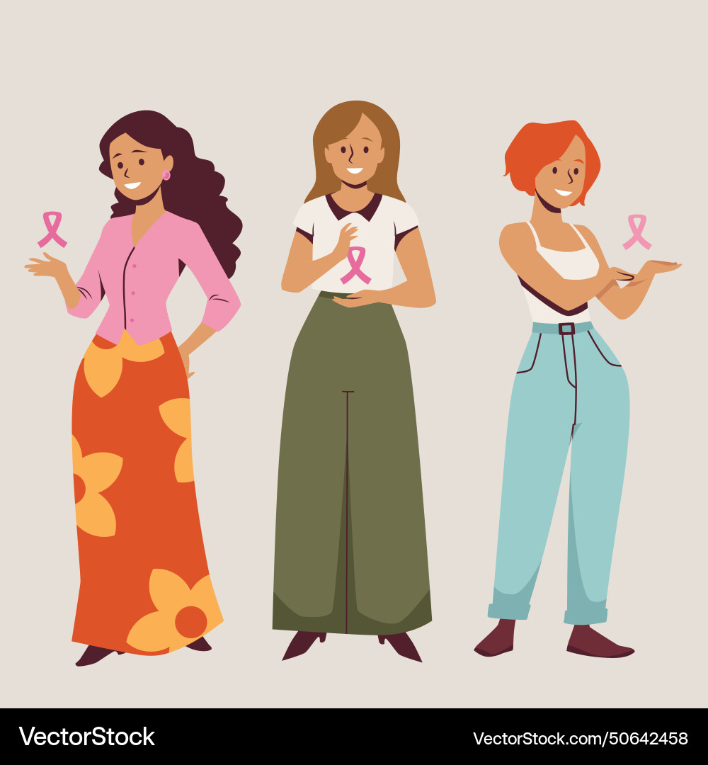 Breast cancer support women set Royalty Free Vector Image
