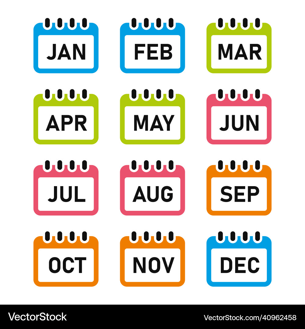 Calendar icon set with month on white background Vector Image