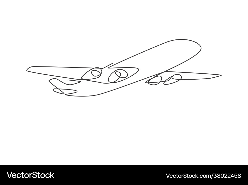 Flying Jet Airplane Line Art Royalty Free Vector Image