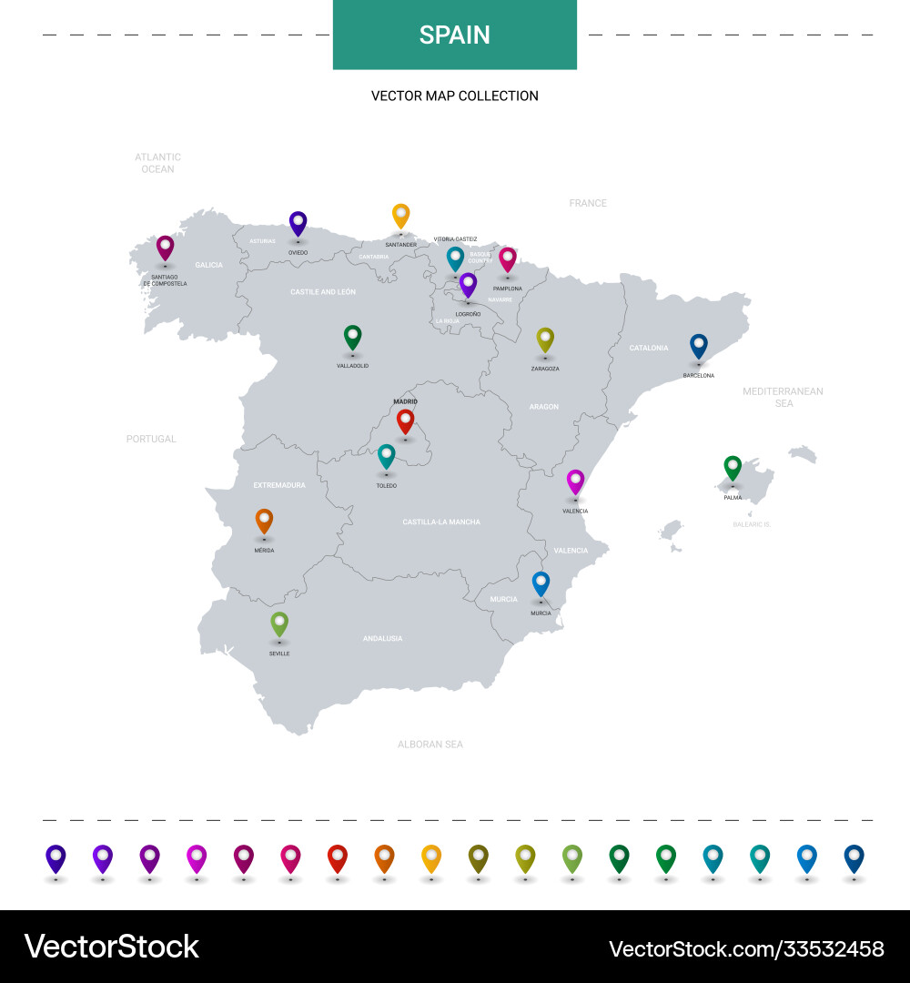 Spain map with location pointer marks infographic Vector Image