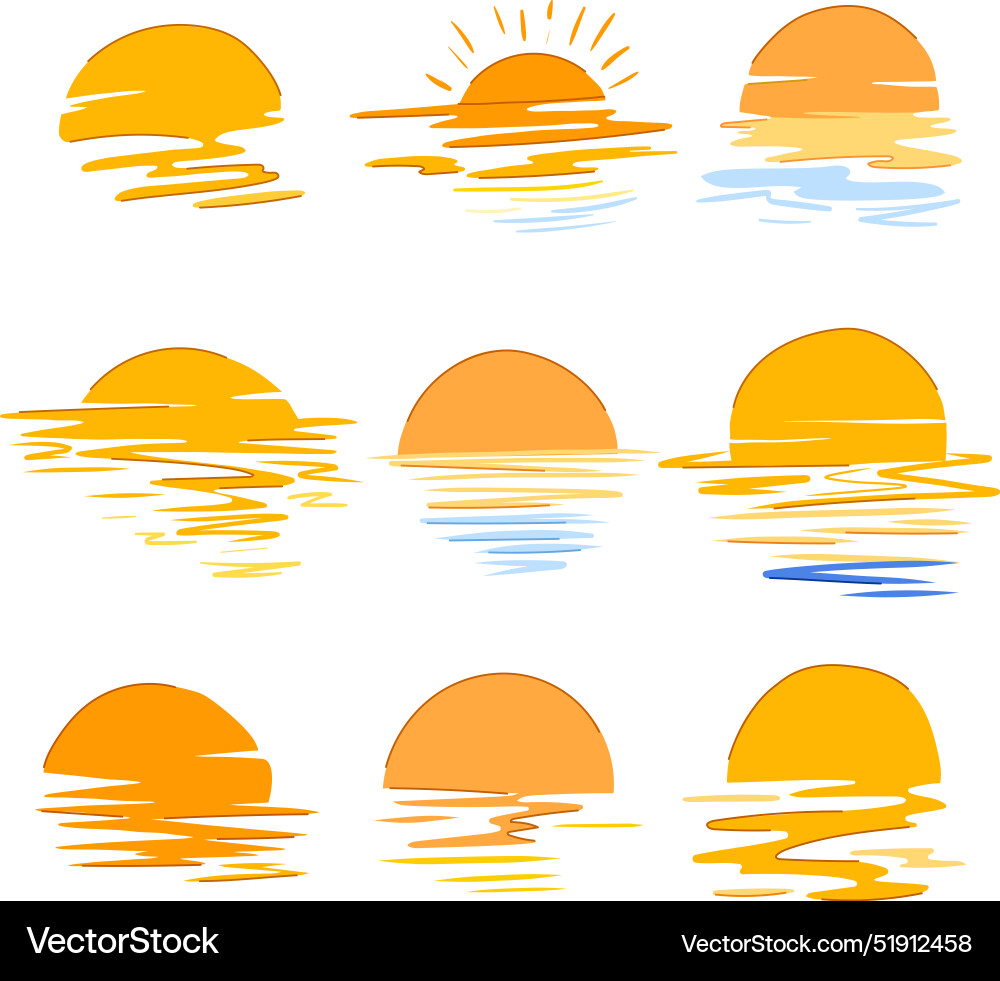 Sunset set cartoon Royalty Free Vector Image - VectorStock